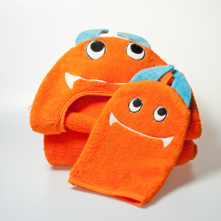 Monster Hooded Turkish Towel & Wash Mitten Set - Little Ashkim